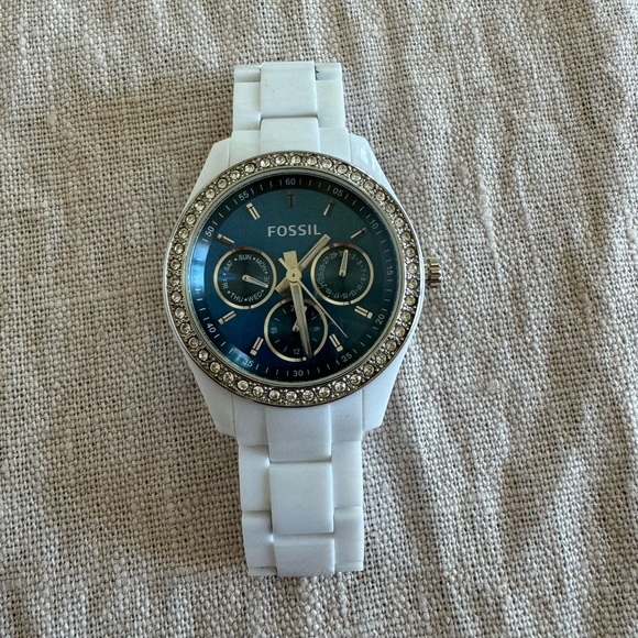 Fossil | Accessories | Fossil Rhinestone Bezel Blue Metallic Dial ...